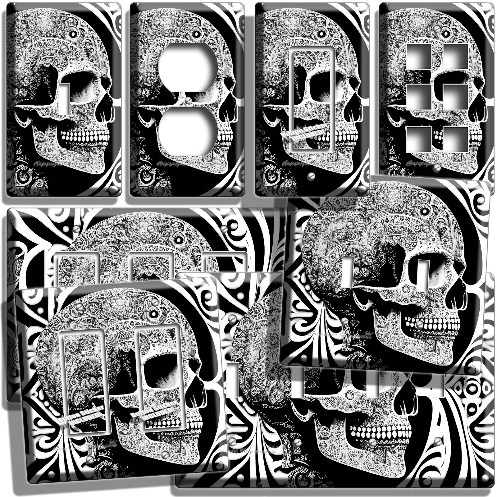ORNATE SKULL LIGHT SWITCH OUTLET WALL PLATES BIKER ART ROOM MAN CAVE ...