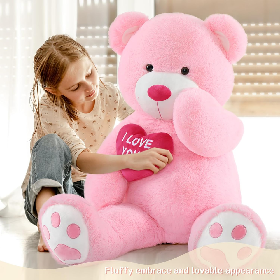 Giant Teddy Bear Stuffed Animal 52" - Big Teddy Bear with Heart - Large ...