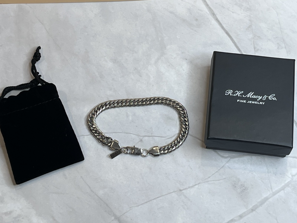 Macy's Hickey Freeman Men's 8mm Cuban Link Stainless Steel Bracelet new ...