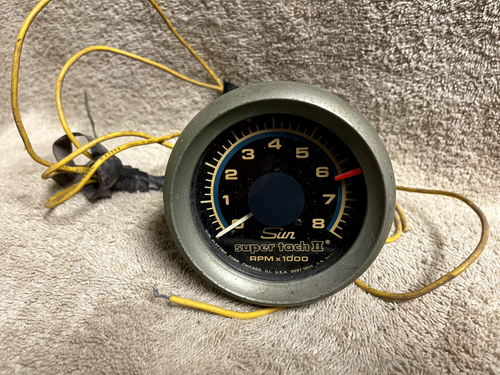 USED SUN SUPER TACH II 8,000 8K RPM BLUE LINE VINTAGE TACHOMETER W ...