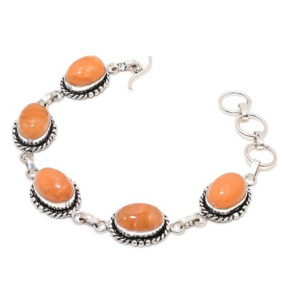Peach Chalcedony Gemstone 925 Sterling Silver Bracelet 7-8" P278 | eBay