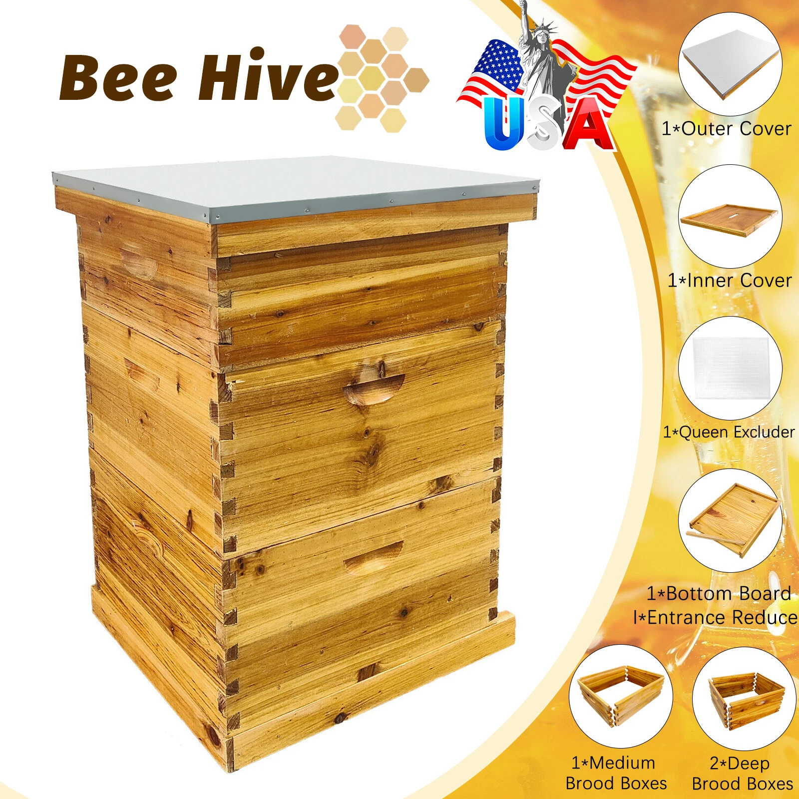 3 Boxes Size Beekeeping Set 1 Medium & 2 Deep Box Wood Complete Huge ...