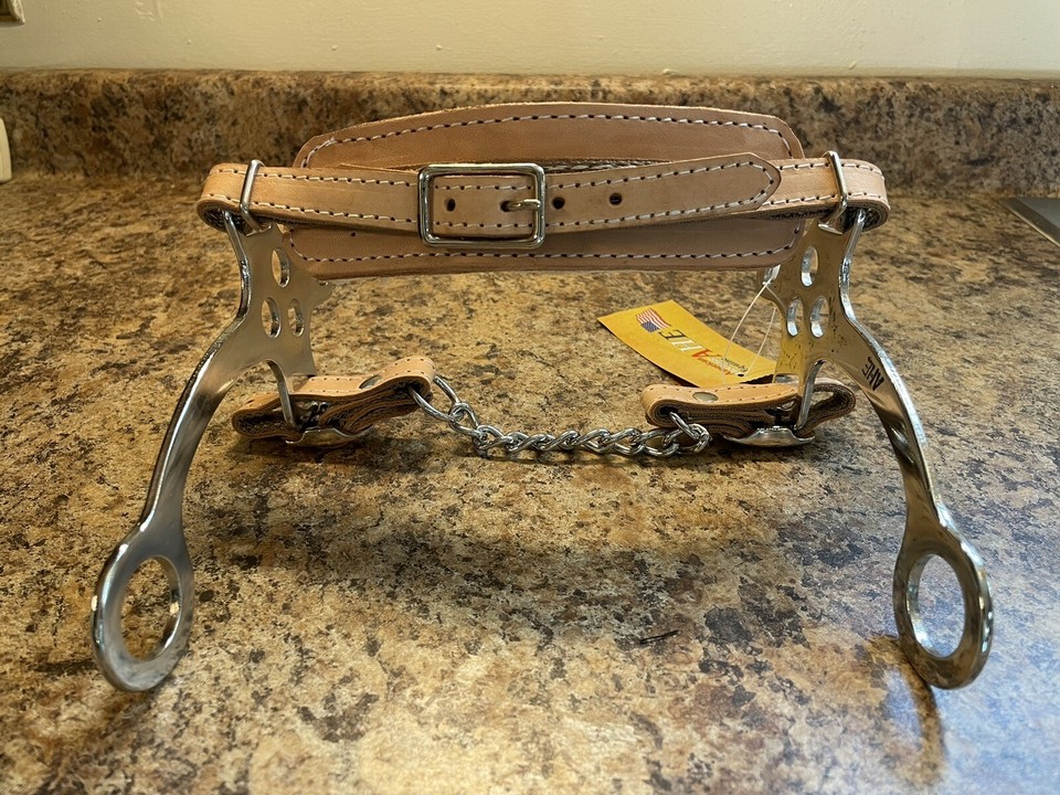 AHE Fleece Lined Hackamore Leather Noseband & Curb Chain Adjustable 310 ...
