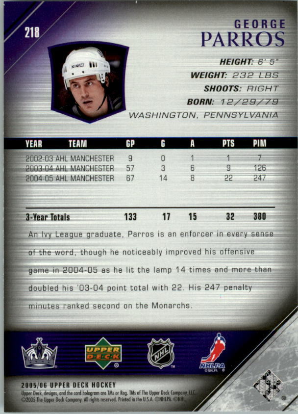 2005-06 Upper Deck #218 George Parros YG RC - NM-MT | eBay