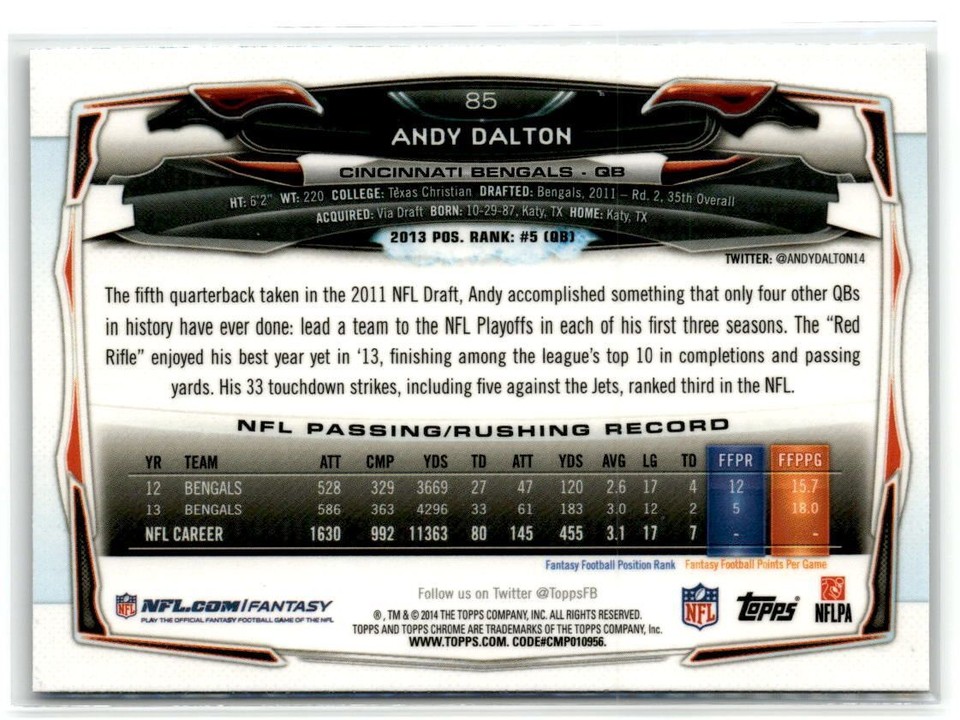 2014 Topps Chrome #85 Andy Dalton Refractor | eBay