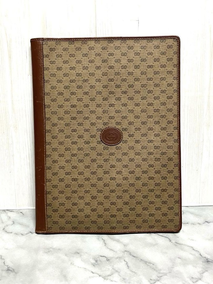 GUCCI GG Interlocking G Micro GG Book Cover PVC Leather Brown Logo From ...