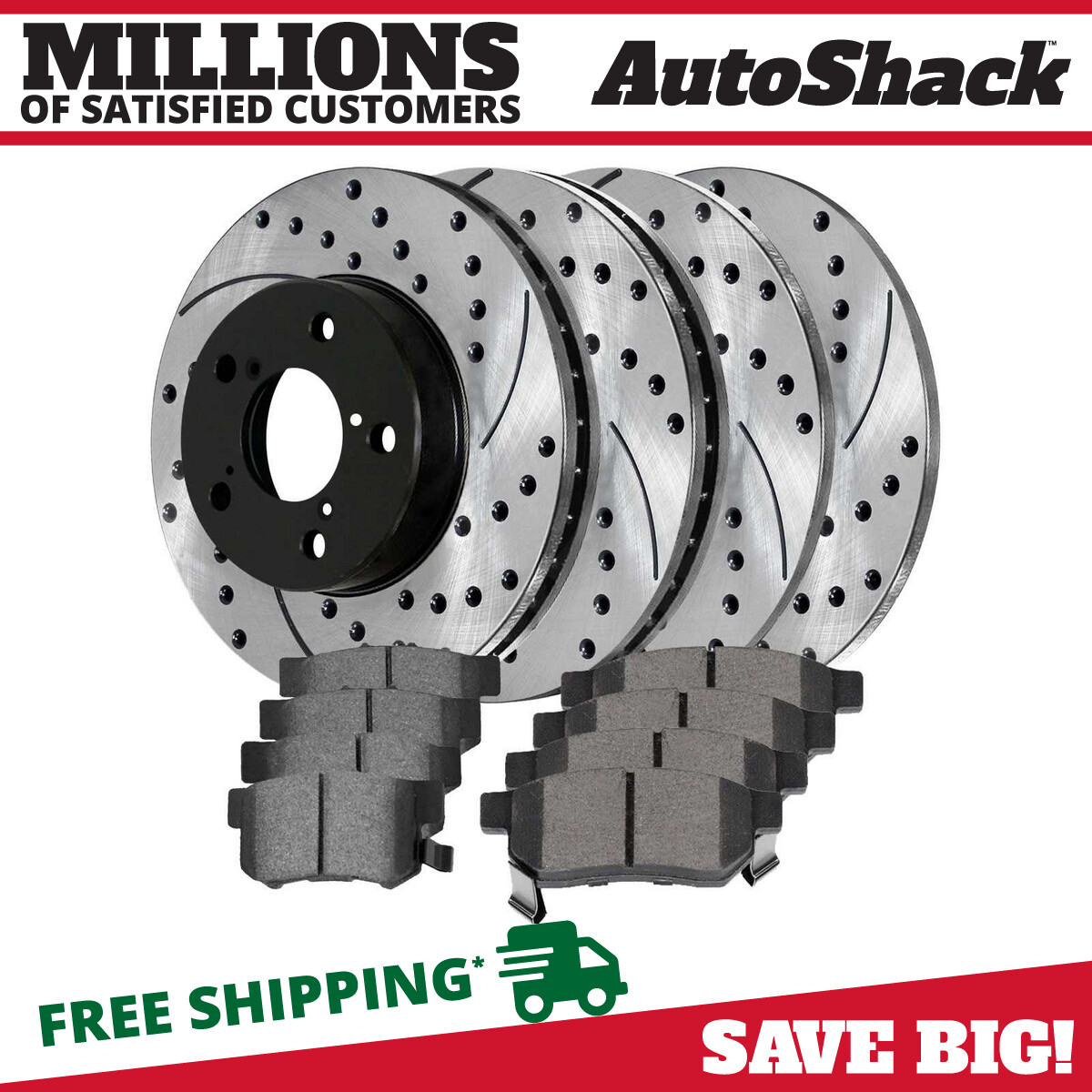 Front & Rear Drilled Slotted Brake Rotors Black & Pads for Honda Accord ...