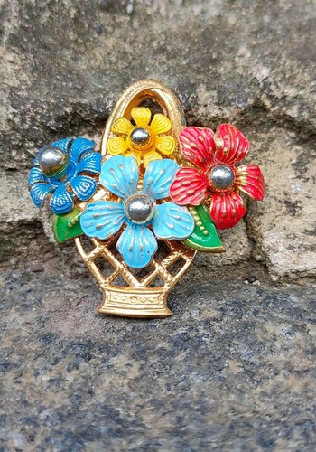 Vintage Soviet brooch with gilding brooch-pin "Basket of flowers" USSR ...