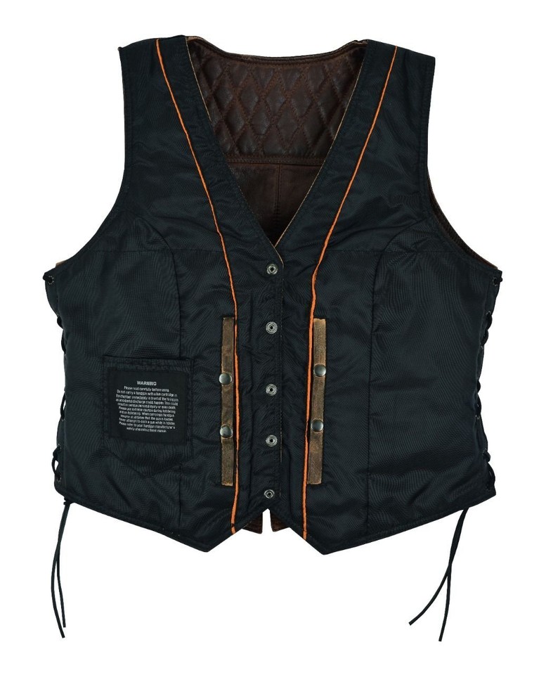 Distressed Brown Women's Leather Vest Motorcycle Biker Diamond Cuts ...
