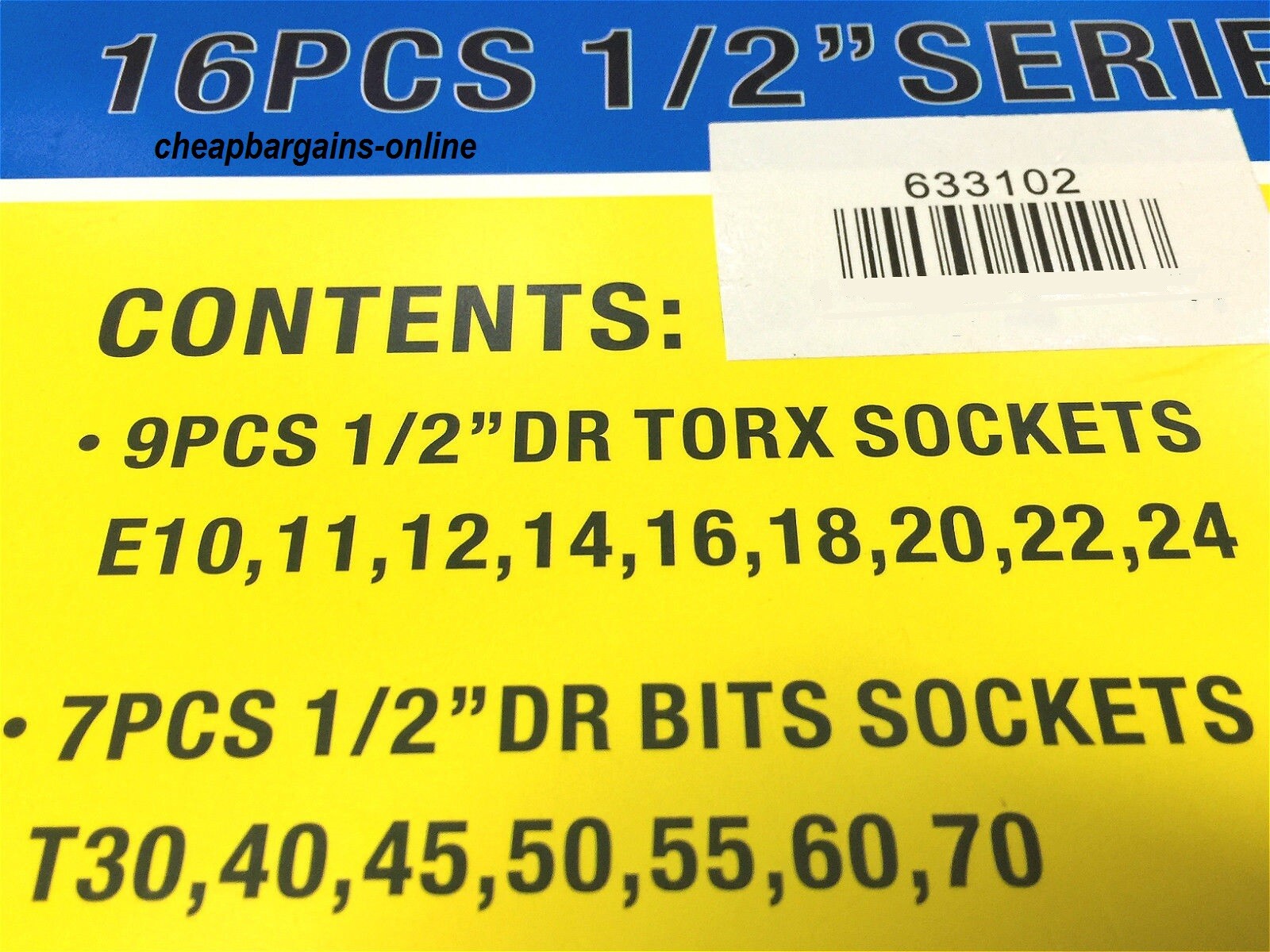 16pc SOCKET SET & BIT SET 1/2" Dr E10 - E24 SOCKETS T30 -T70 STAR BITS ...