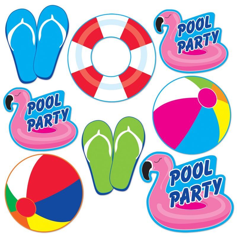 Pool Party Cutouts 8 Per Pack 9.5" x 12" Paper Pool Summer Party ...