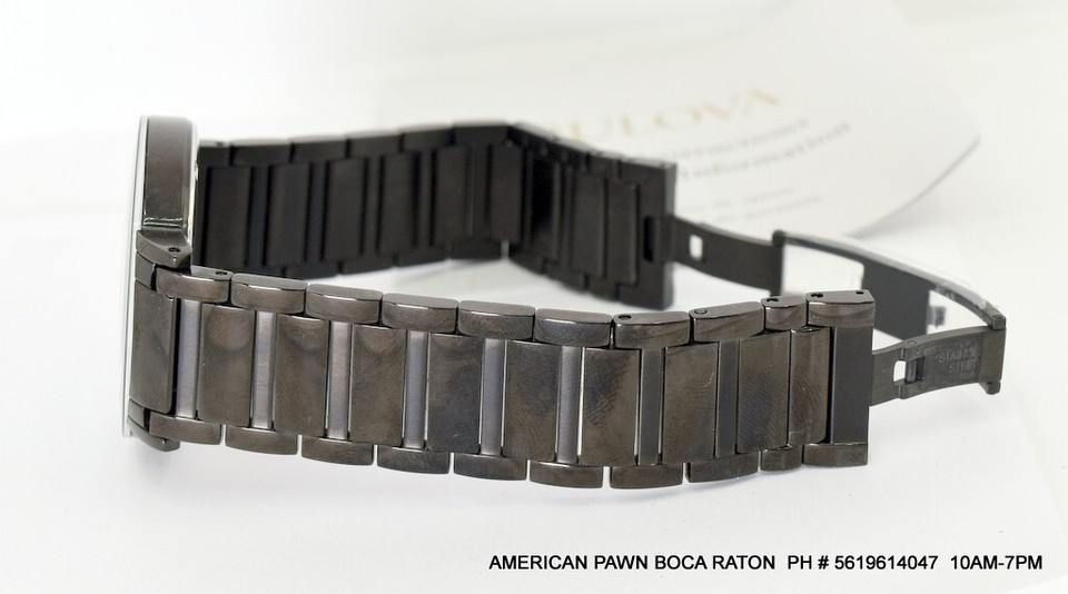 Bulova Men's Quartz Watch with Diamond Dial Edge to Edge Crystal Black ...