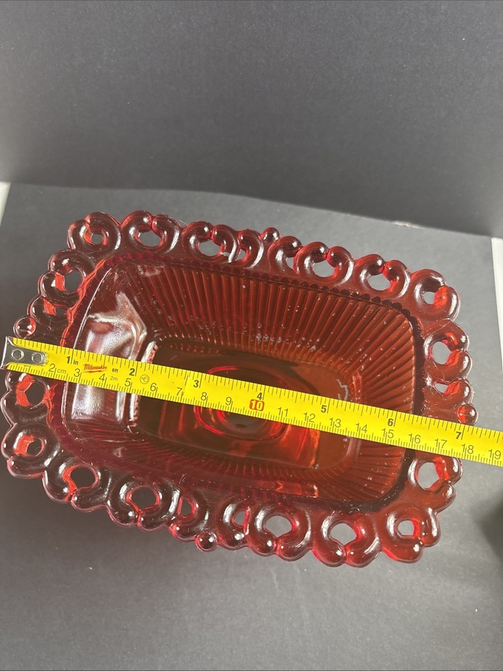 FTDA 1981 Rectangular Indiana Lace Pressed Red Glass 7"x 5" x 4.5" | eBay