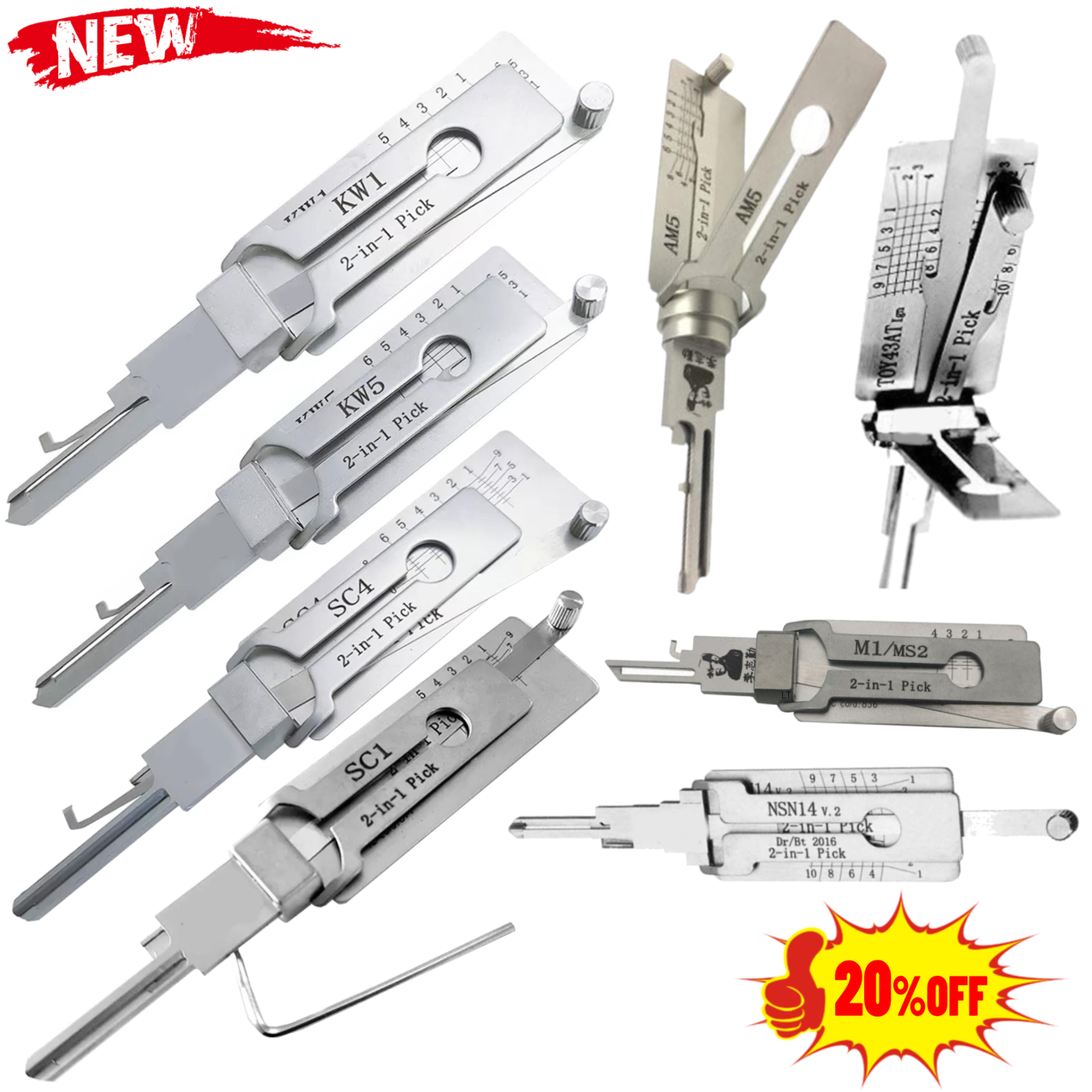 Original 2-in-1 Pick Lishi Tool KW1,KW5,SC4,M1/MS2,SC1,AM5,NSN14,LW5 ...