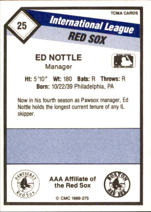 1989 Pawtucket Red Sox CMC #25 Ed Nottle Philadelphia Pennsylvania ...
