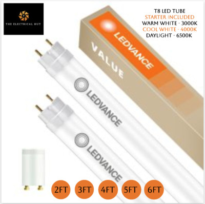 LEDVANCE T8 LED TUBE 2ft 3ft 4ft 5ft 6ft Mains Wiring or LED Starter ...
