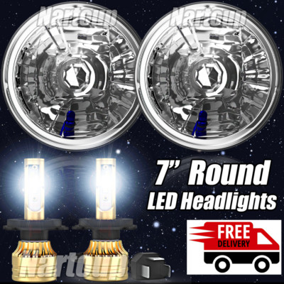 7" inch Sealed Beam Headlight Conversion HI/LO Beam Chrome + 100W H4 ...