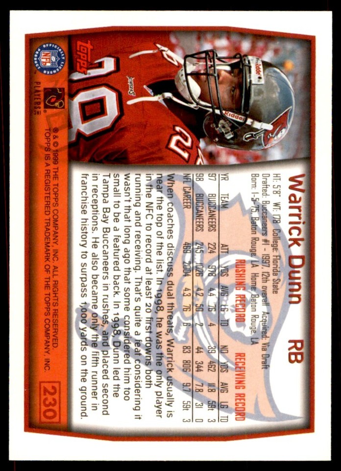 1999 TOPPS WARRICK DUNN TAMPA BAY BUCCANEERS #230 | eBay