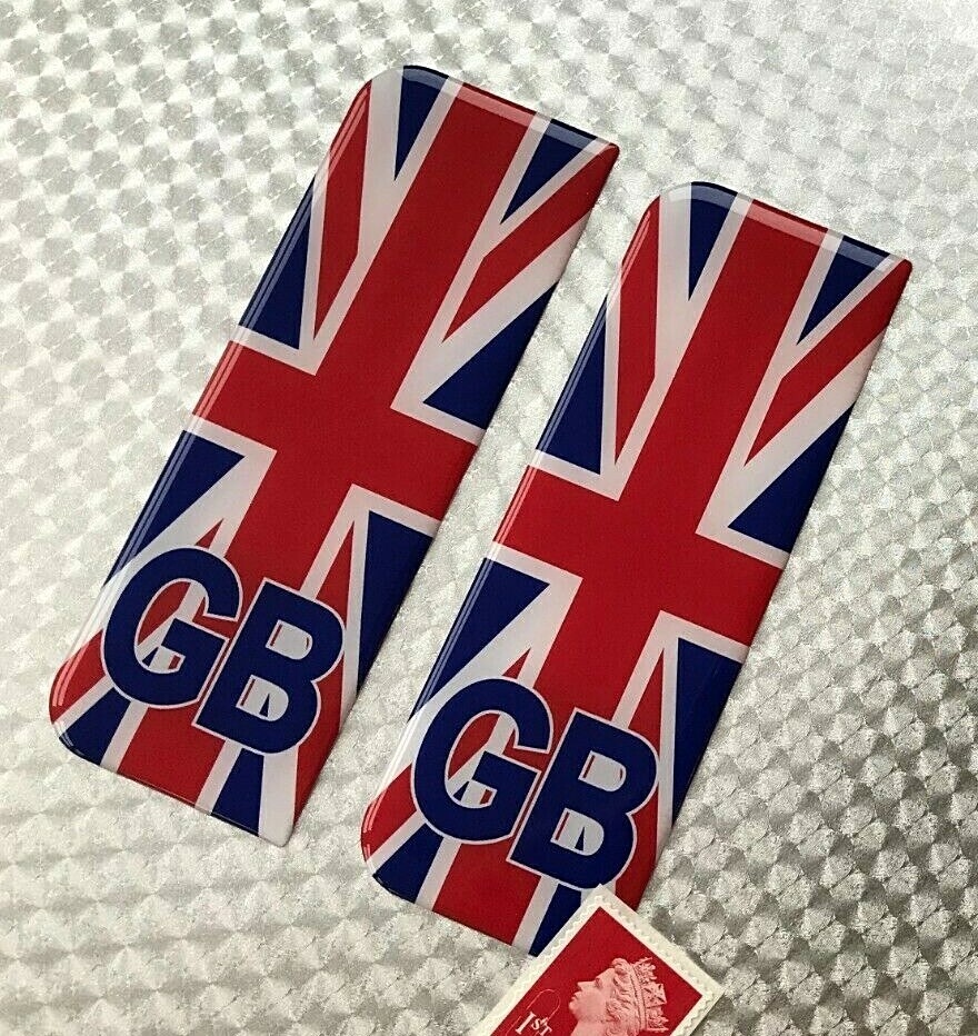 2 x UNION JACK GB Number Plate Stickers Super Shiny Domed Resin Finish ...