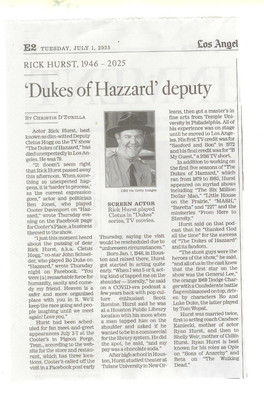 Rick Hurst Obituary - Dukes of Hazard -L.A.Times July 1, 2025 | eBay