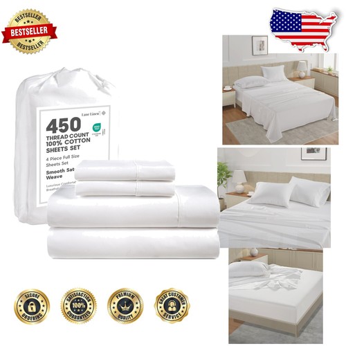 450 Thread Count Full Size Sateen Sheets - Breathable Elegance in White ...