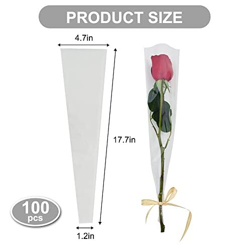 100 PCS Single Rose Sleeve Bouquet Bags Plastic Single Flower Wrapping ...