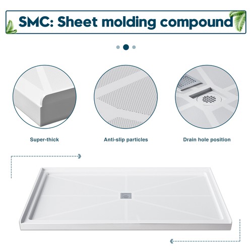 ELEGANT 32x60 Single Threshold Shower Base Pan Solid White Center Drain ...