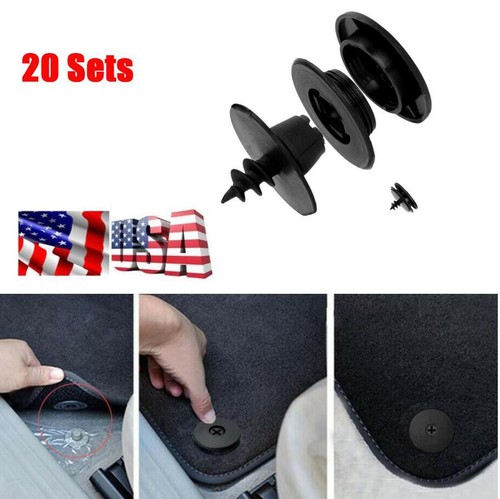 20Pc Car Black Plastic Carpet Clips Floor Mat Retainer Screw Fastener ...