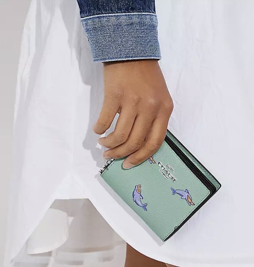 Coach CK436 Dolphin Print Snap Wallet Small Blue Multi Clutch | eBay