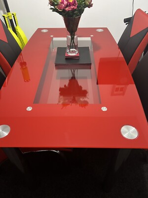 Red glass dining table and chairs | eBay UK