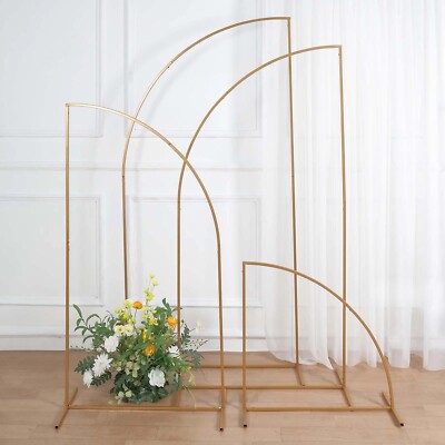 4 Gold Metal Floral Display Frame Half Moon Backdrop STAND Arch Set ...