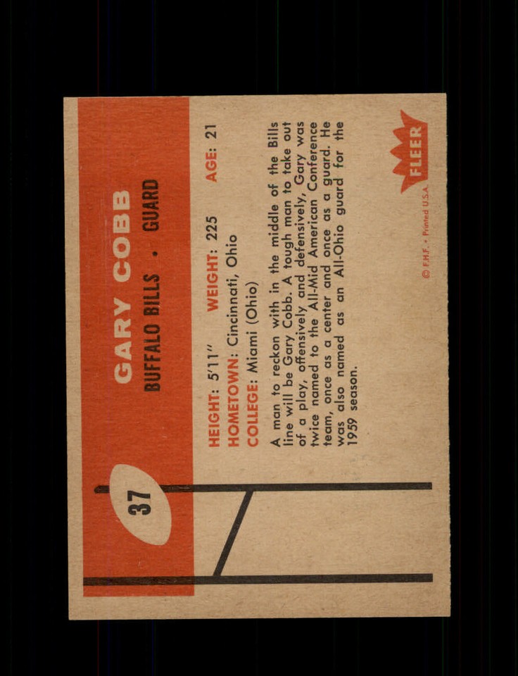 1960 GARY COBB FLEER #37 BILLS *G8561 | eBay
