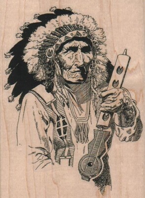 Indian Chief With Peace Pipe 3 3/4 x 5" Rubber Stamp, Native American ...