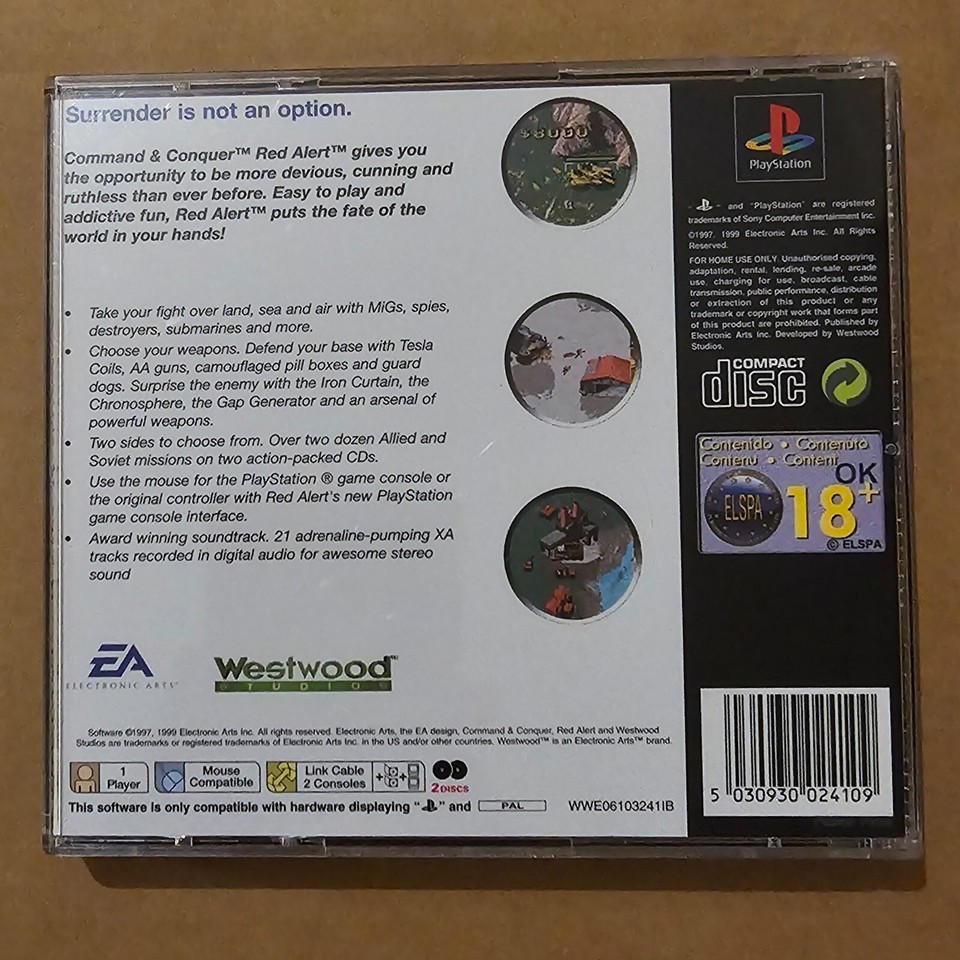 Command & Conquer: Red Alert (Sony PlayStation 1, 1997) Tested CIB PS1 ...