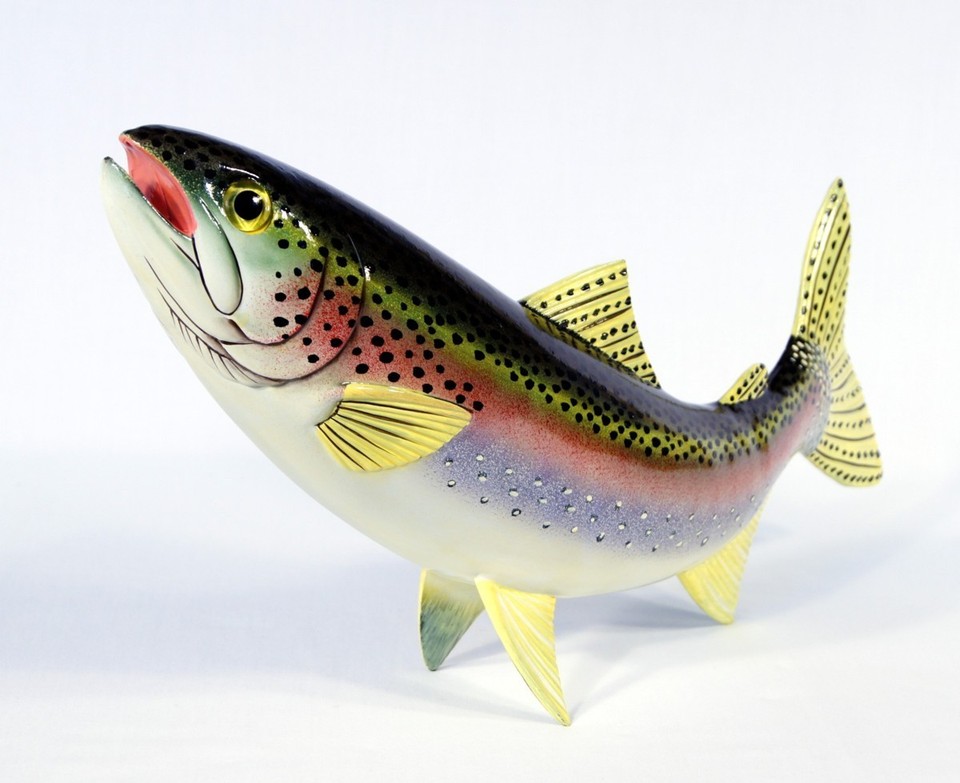 Hand Painted 18" Large Rainbow Trout Game Fish Statue Figurine ...
