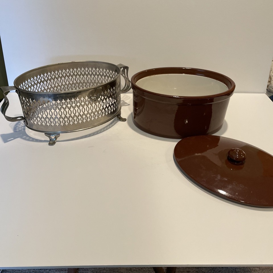 Vintage Guernsey Cooking Ware Ceramic Casserole Dish With Metal Holder ...