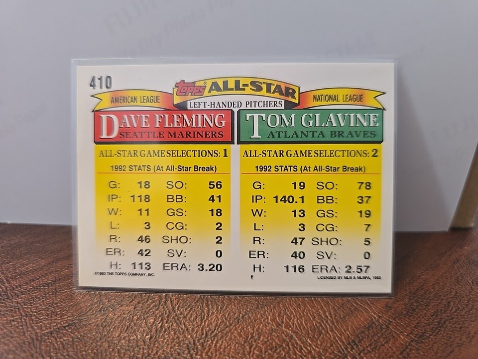 Dave Fleming Tom Glavine 1992 Topps All Stars Card 410 Baseball ...
