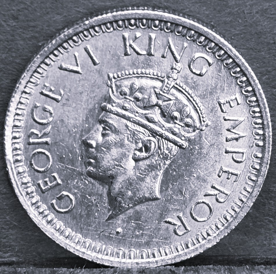 1945 INDIA (BRITISH) SILVER 1/4 RUPEE Coin, GEORGE VI.-GREAT CONDITION ...