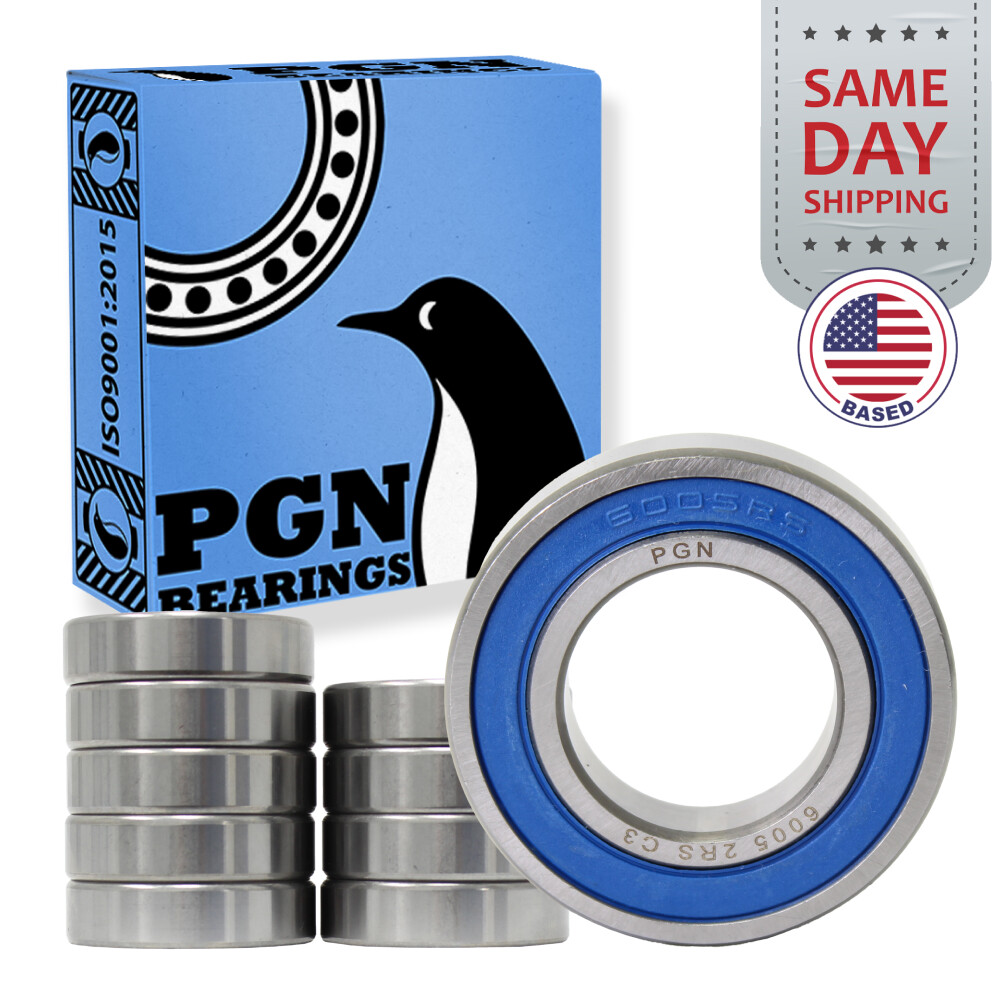 (10) 6005-2RS Premium Rubber Seal Ball Bearing C3 EMQ, 25x47x12, 6005 ...