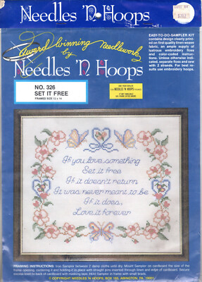 "Set it Free" © Needles 'N Hoops Stamped Embroidery Sampler Kit 326 ...