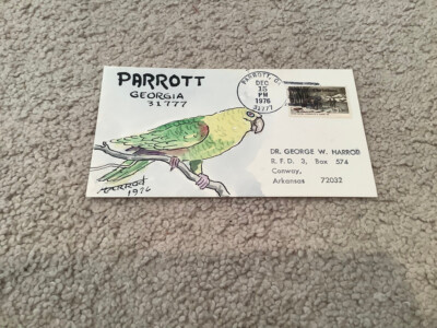 1976 PARROTT Georgia: Signed FOLK ART WATERCOLOR Postal Cover GEORGE ...