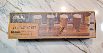 5 Piece BEER Tasting Set 4/7.5 oz glasses & Wood Serving Board by ...