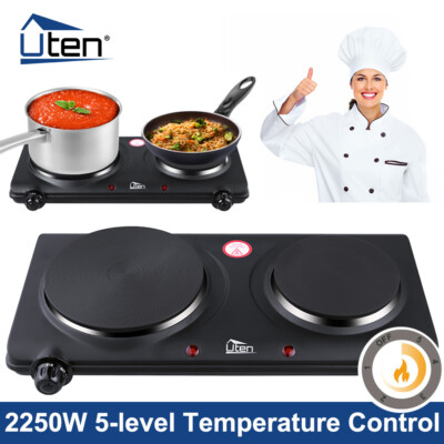 2250W PORTABLE ELECTRIC COOKER DOUBLE HOB HOT PLATE TABLE TOP BLACK ...