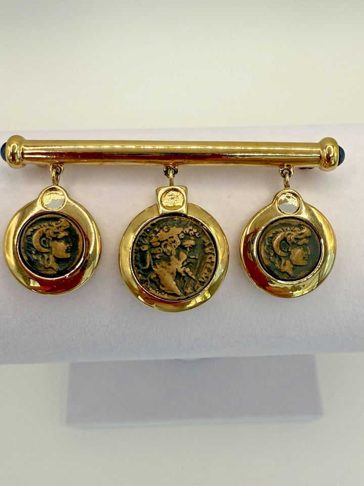 Vintage ULTIMA EDIZIONE Brooch Pin / Three Hanging Gold Tone Roman God ...
