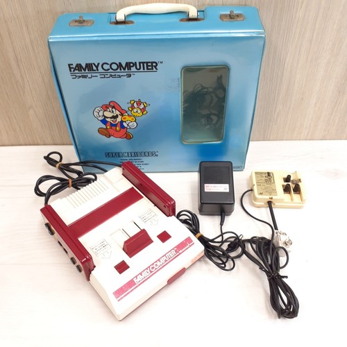 Japanese Famicom console with SUPER MARIO BROTHERS Storage Case Blue ...