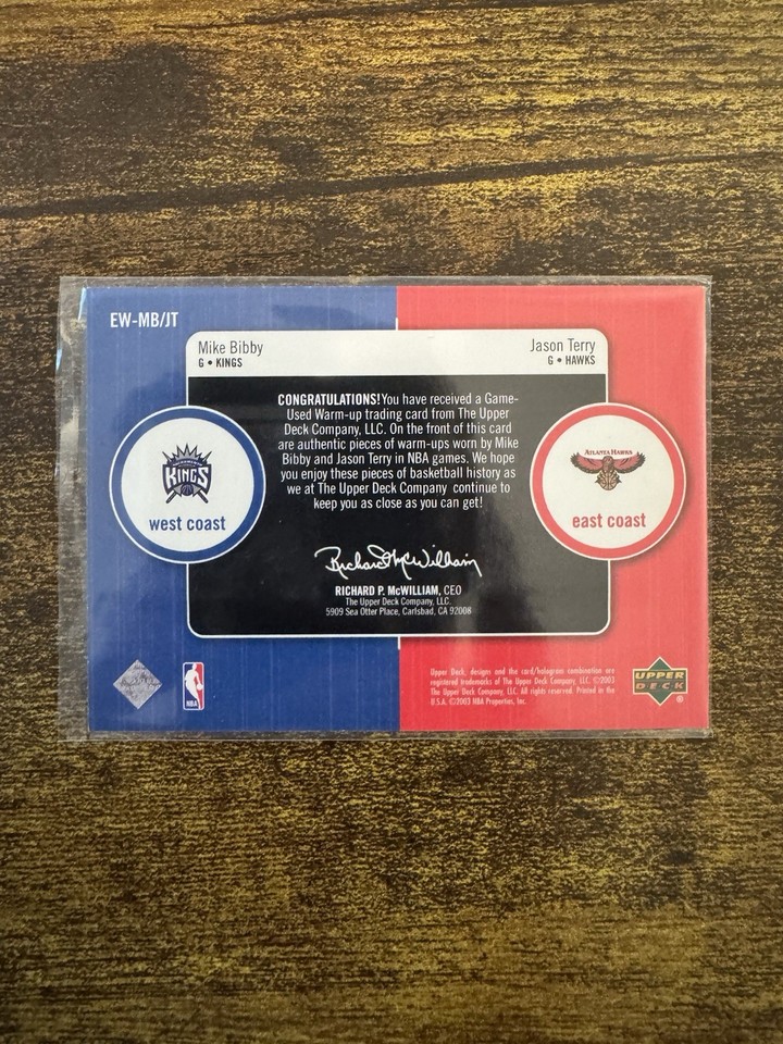 2003-04 UPPER DECK WEST /EAST MIKE BIBBY JASON TERRY DUAL JERSEY EW-MB ...