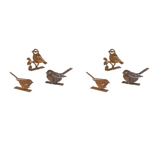 2x 3pc Garden Small Rust 10cm Metal Bird Silhouette Set Ornament ...