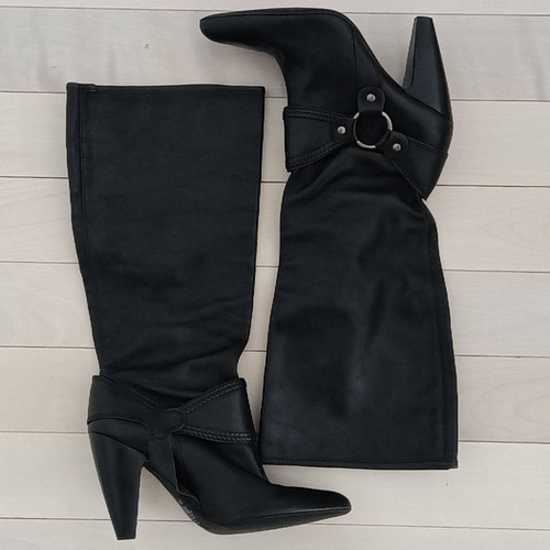 Carlos Women's Black Leather Studded Harness Ring Calf High Fashion ...