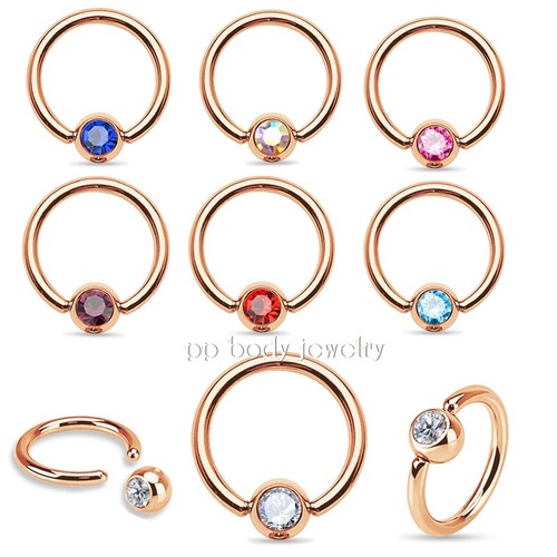 PAIR 16G Rose Gold IP Gem Set Captive Bead Ring Ears Labret Septum | eBay