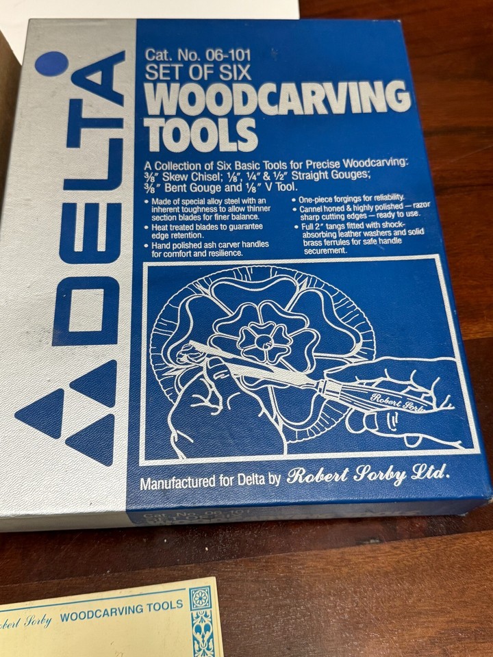 DELTA SORBY WOOD CARVING TOOLS 06-101 SET OF 6- WOOD WORKING CHISELING ...
